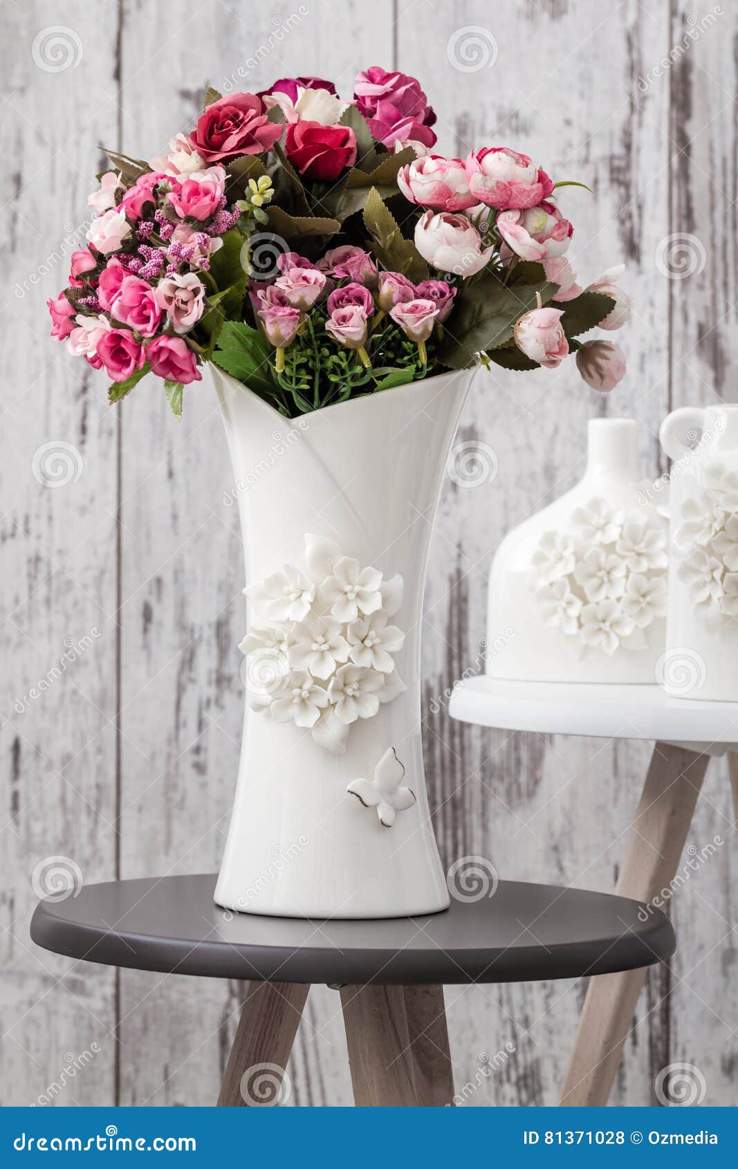Different Decorative White Vases on White Background Stock Photo ...
