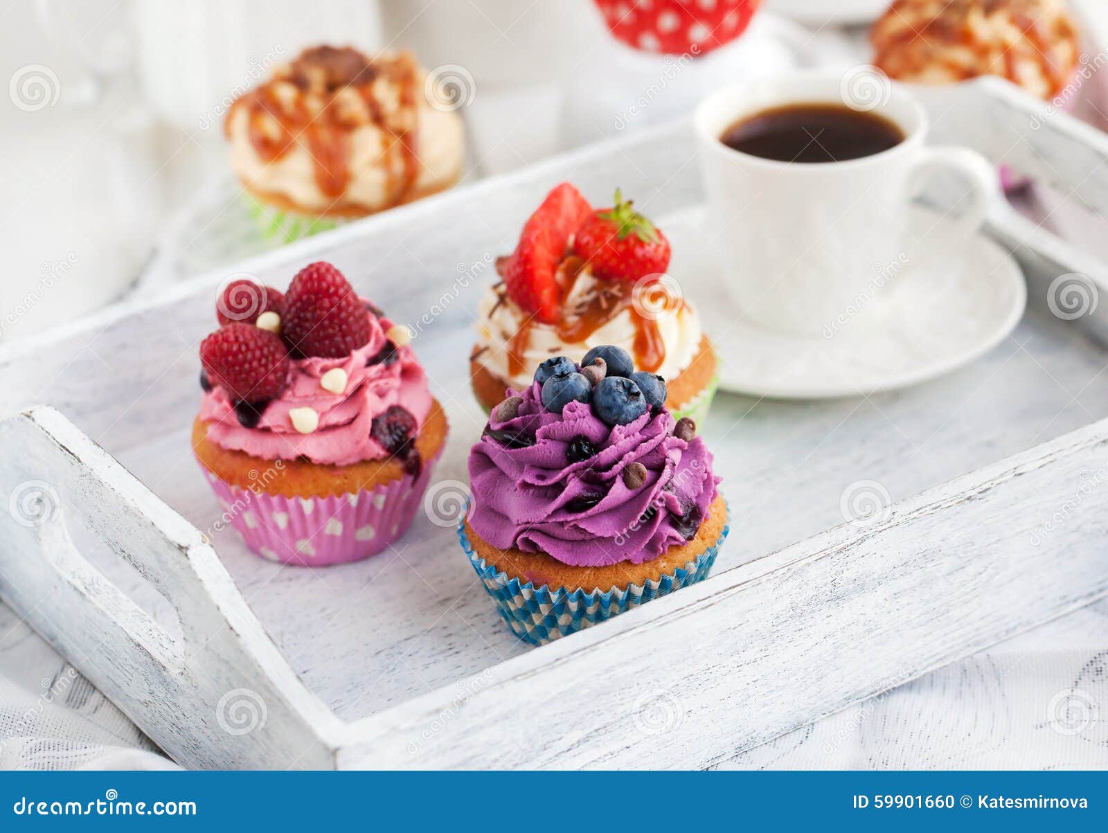 Different Delicious Cupcakes and Coffee Cup Stock Photo - Image of ...