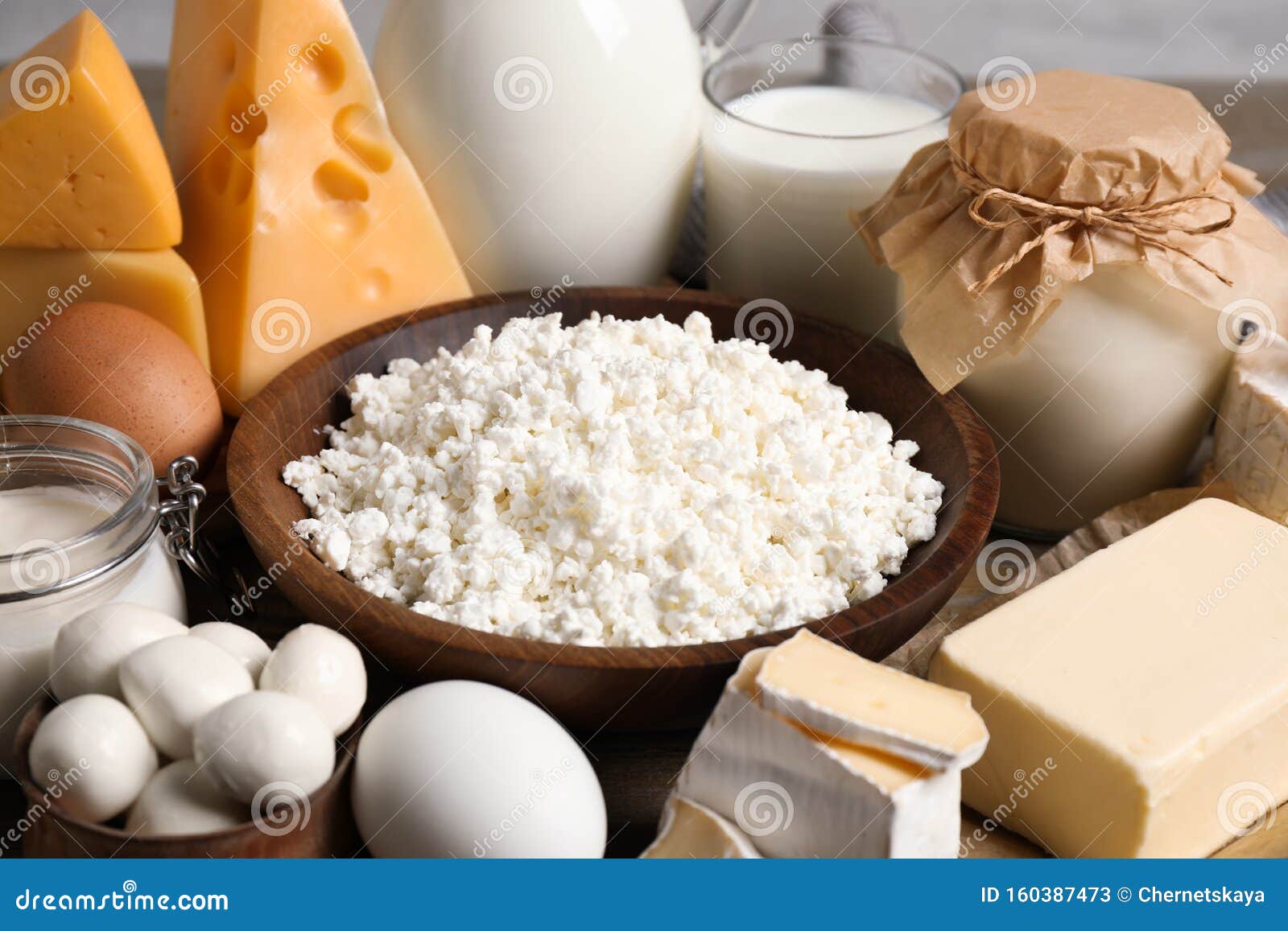 Different Delicious Dairy Products on Table Stock Image - Image of ...