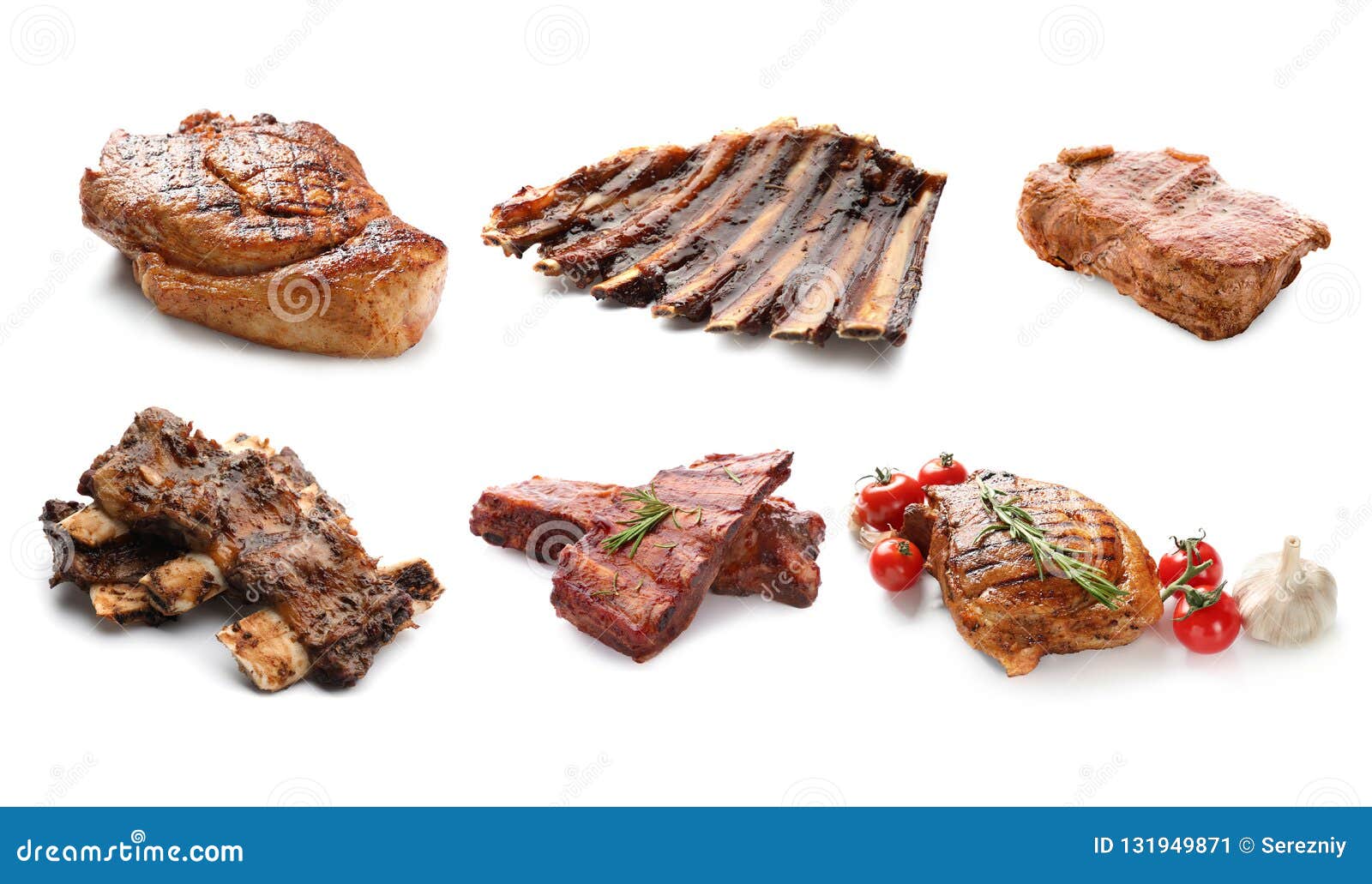 Different Delicious Grilled Meat on White Background Stock Image ...