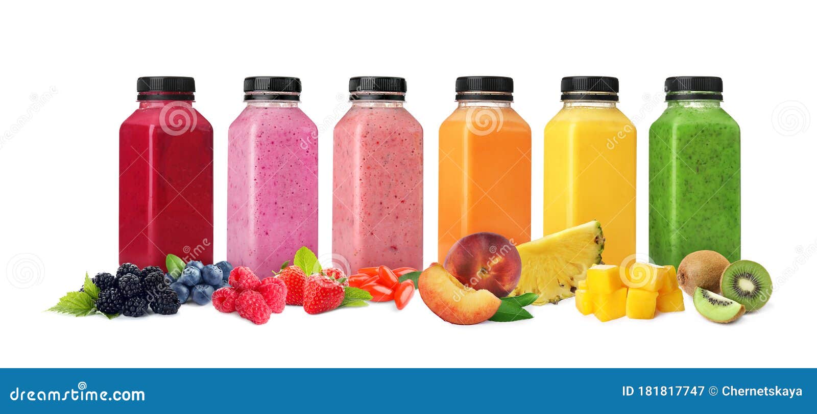 Different Delicious Smoothies in Bottles on Background. Banner Design ...