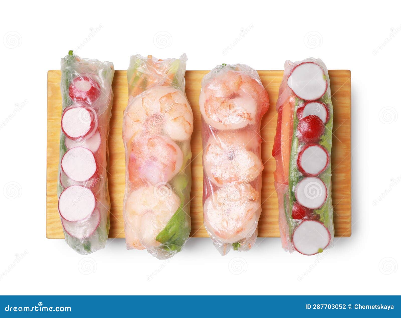 Different Delicious Spring Rolls Wrapped in Rice Paper on White ...