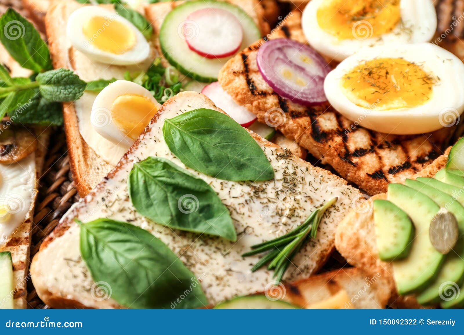 Different Delicious Toasts, Closeup Stock Photo - Image of crispy ...
