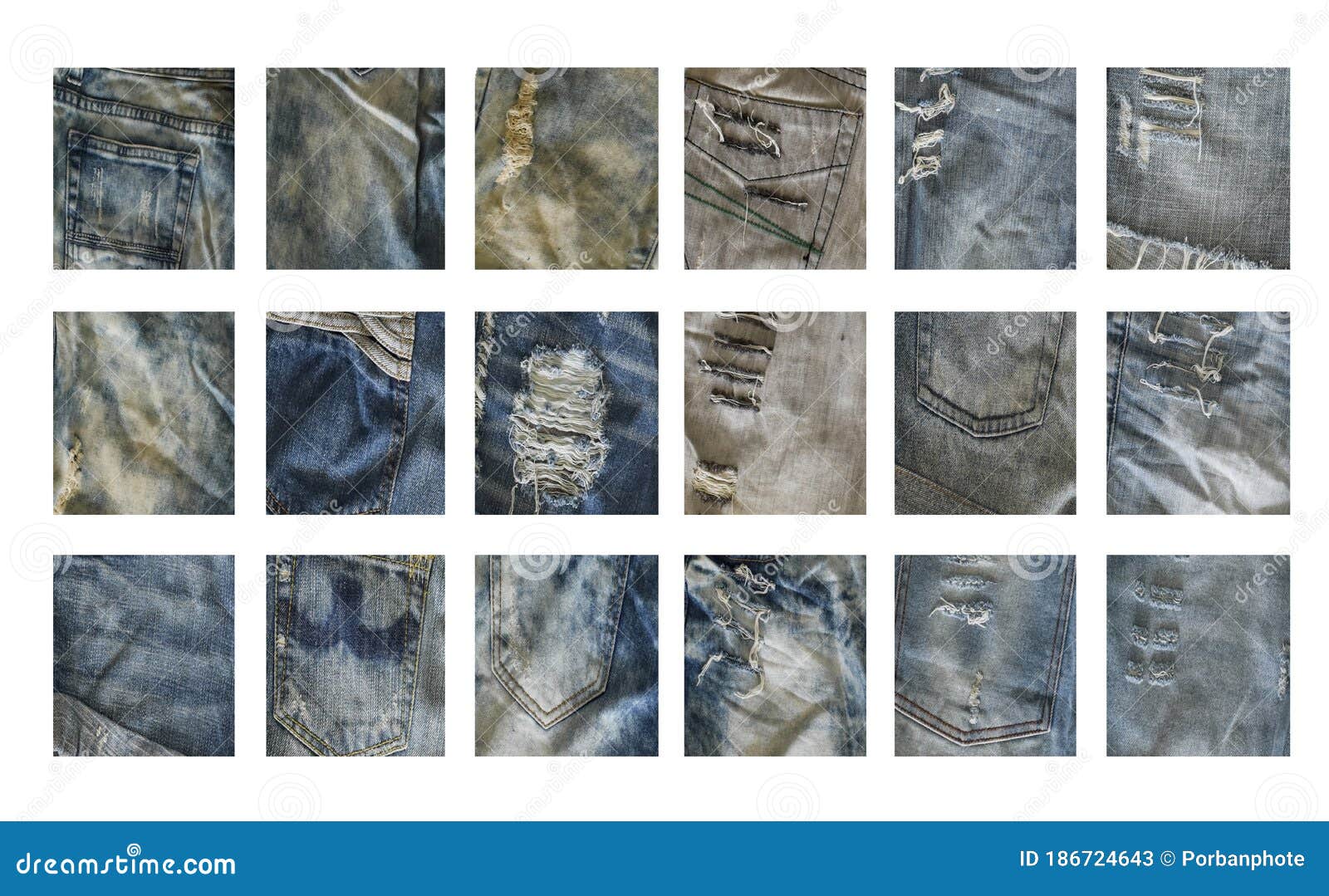 Different Denim Fabric Samples Isolated on White Background Stock Image ...