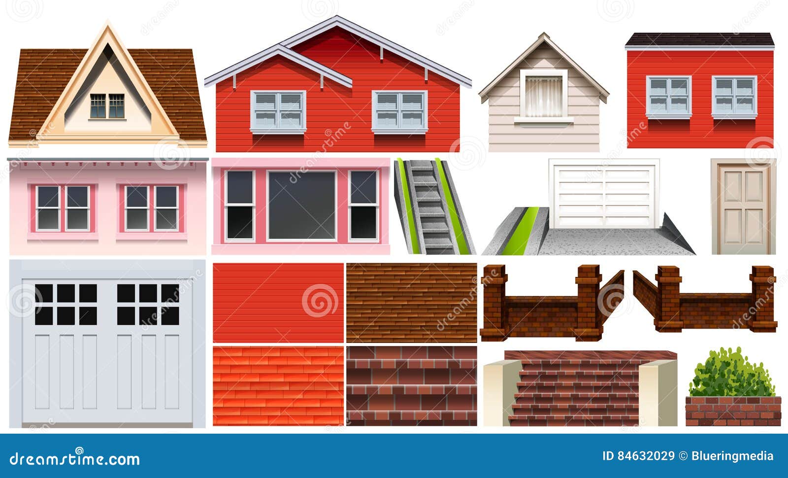 Different Design of House and Other House Elements Stock Vector ...