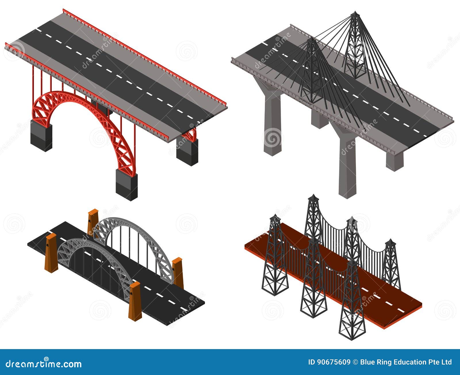 Different Designs of Bridges Stock Vector - Illustration of crossing ...