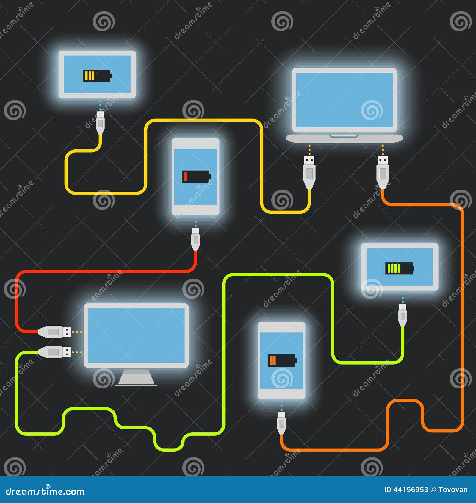 Different Devices. Charging Scheme Stock Vector - Illustration of ...