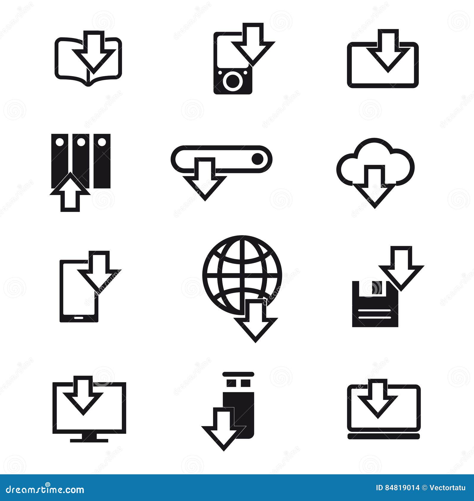 Different Devices Downloading Line Icons Stock Vector - Illustration of ...