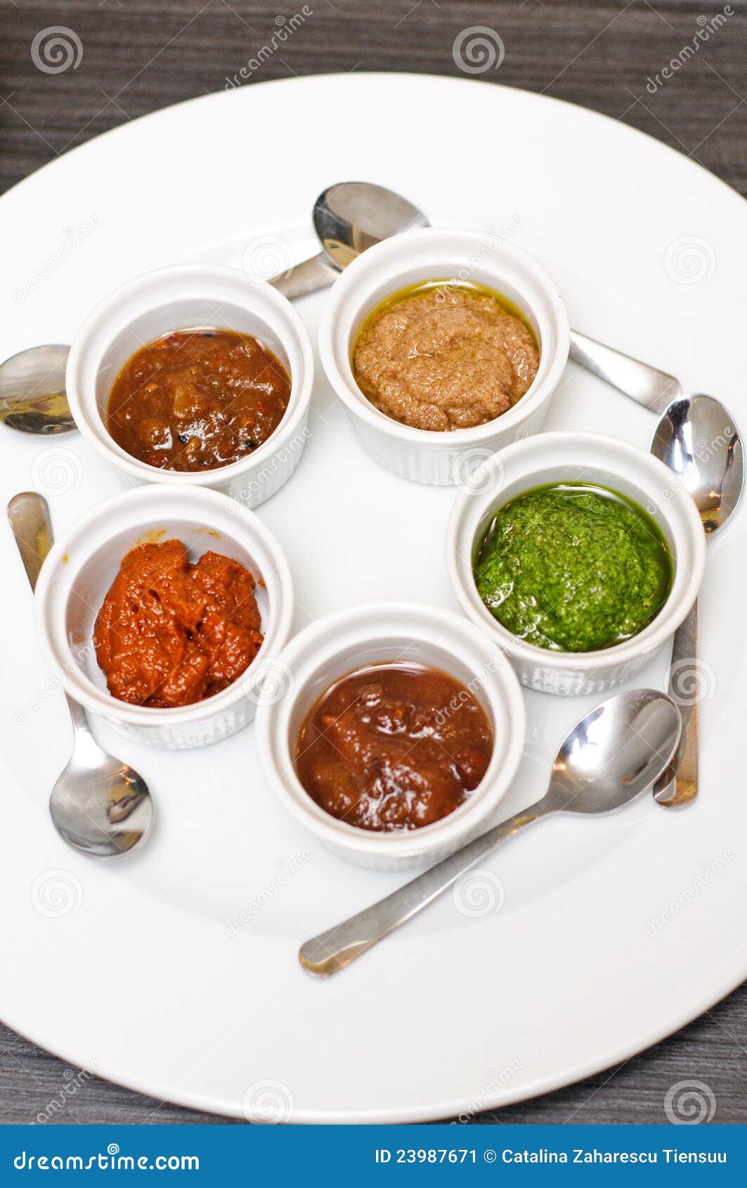 Different Dips on a White Plate Stock Image - Image of pesto, sauce ...