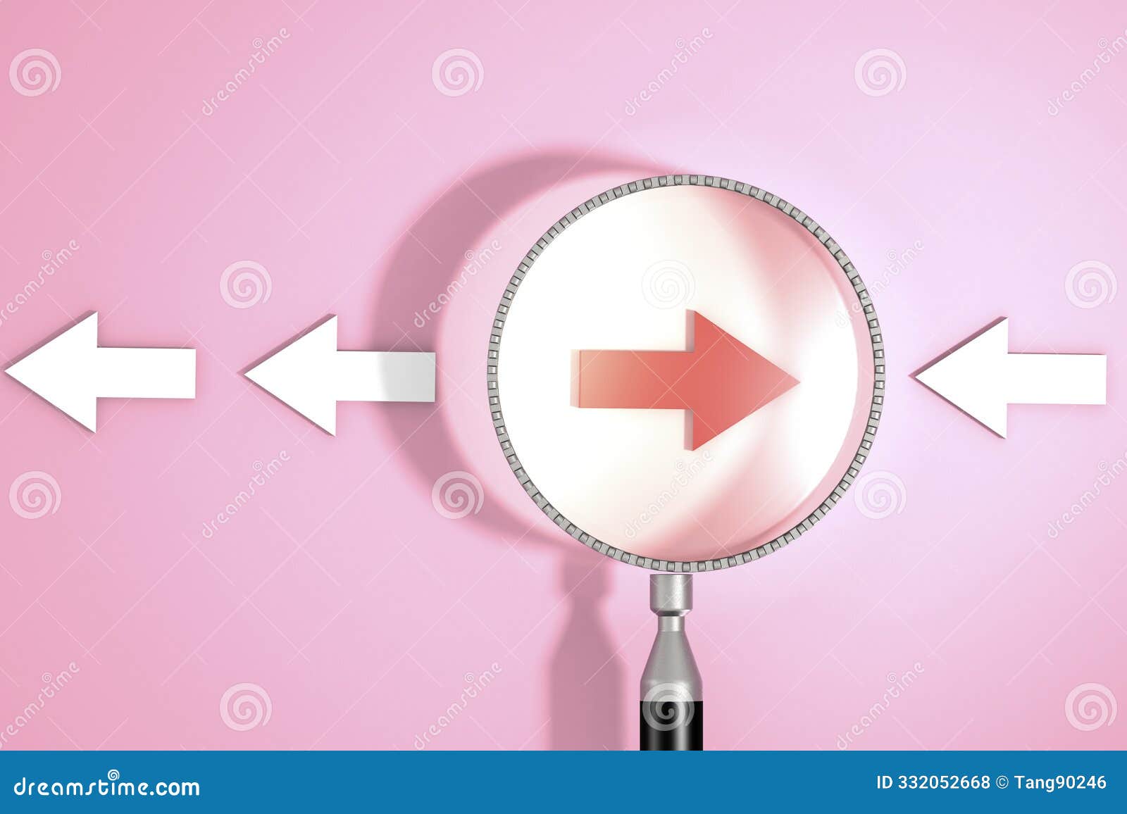 Different Direction Red Arrow Under Magnifying Glass Stock Illustration ...