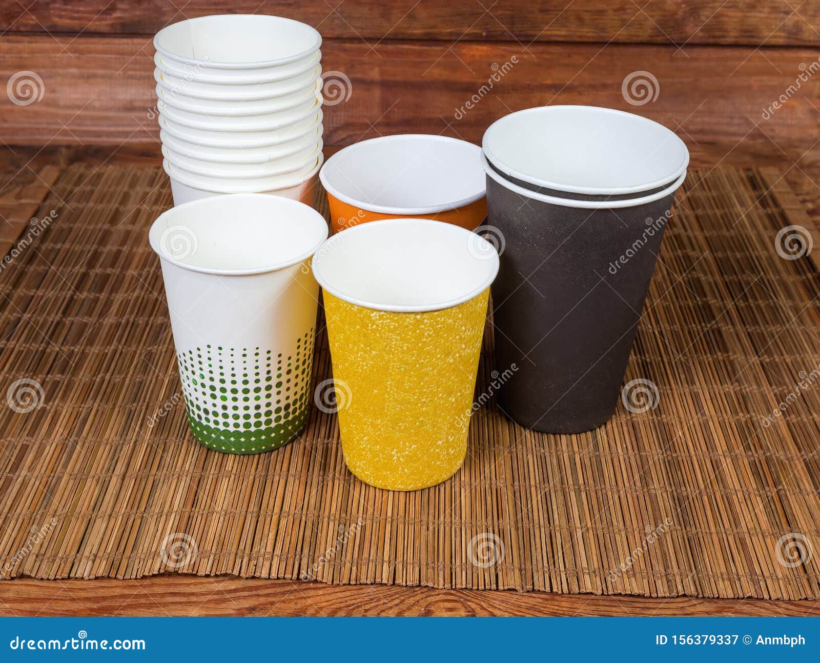 Different Disposable Paper Cups on the Bamboo Table Mat Stock Image ...