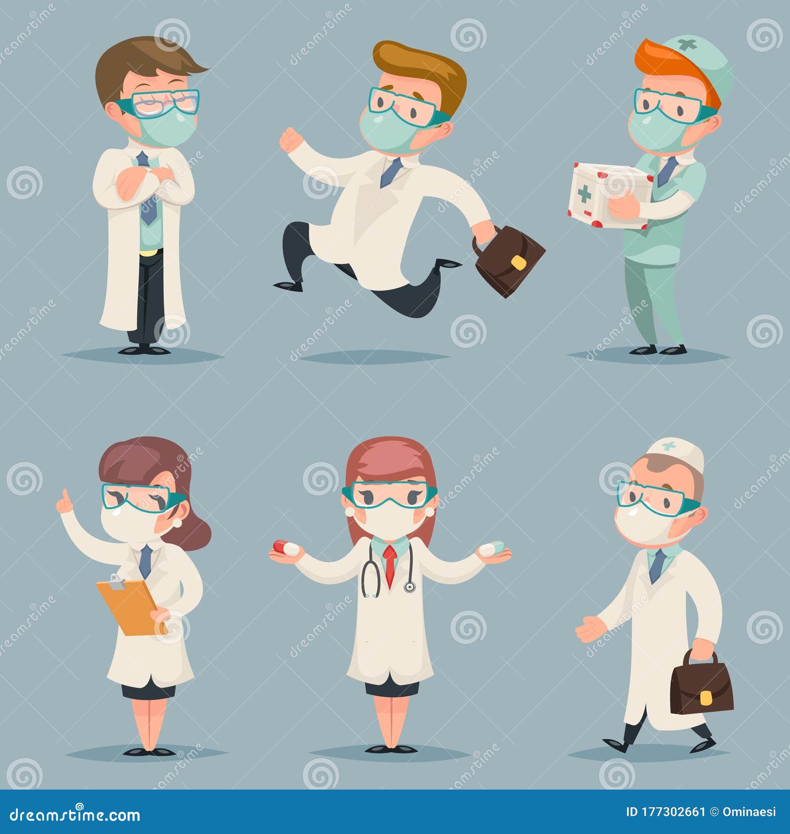 Different Doctors Positions and Actions Character Set Cartoon Design ...
