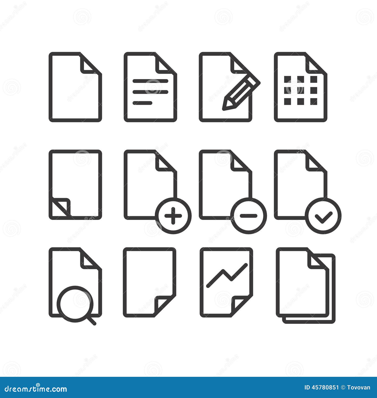Different Documents Icons Set with Rounded Corners Stock Vector ...