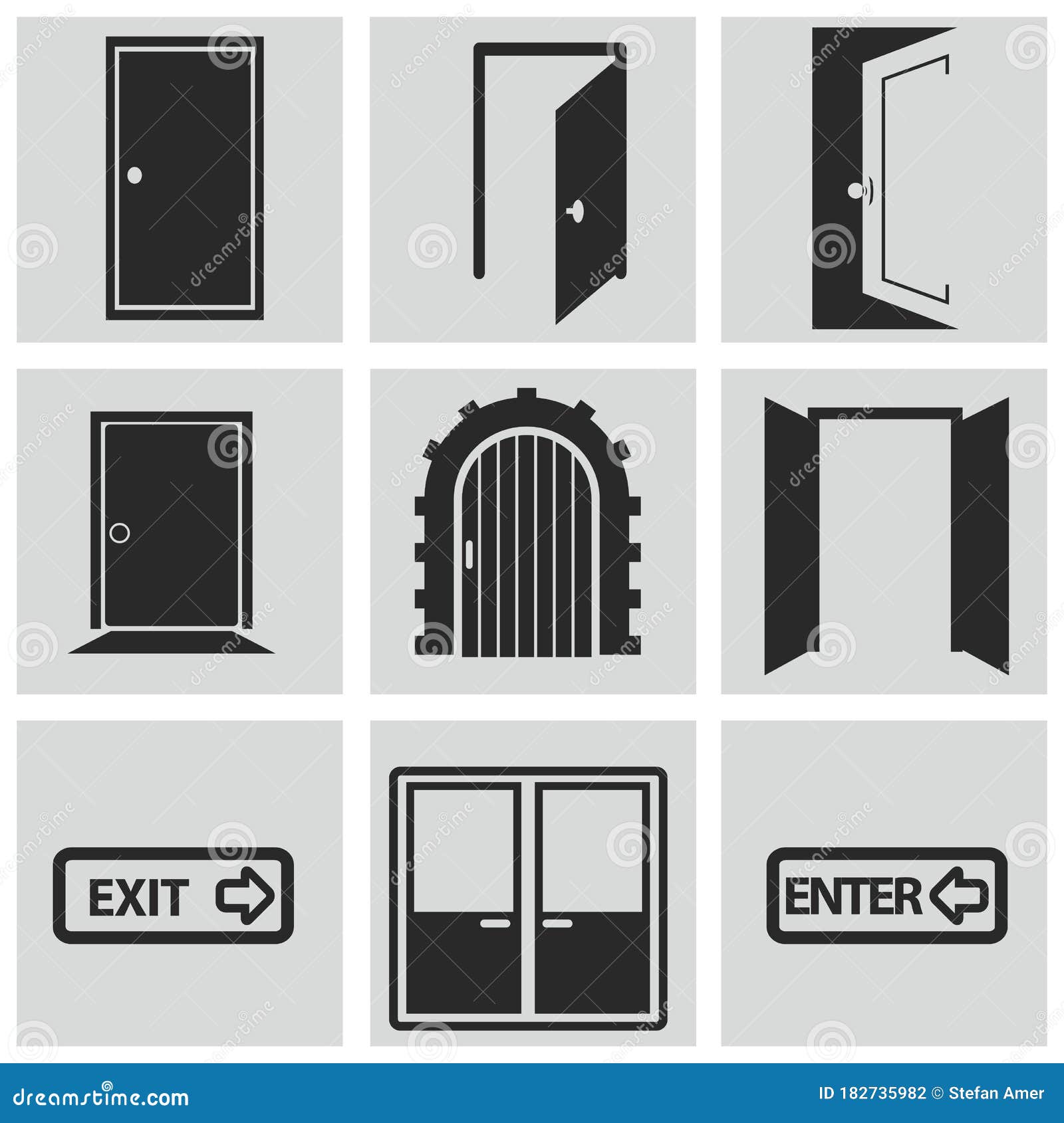 Different Doors Web Icons Collection Stock Vector - Illustration of ...