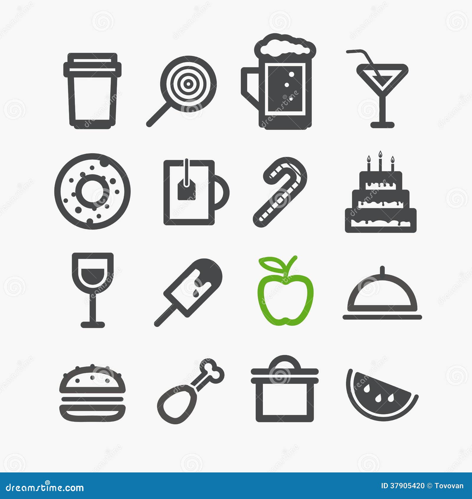 Different Drinks and Food Icons Stock Vector - Illustration of graphic ...