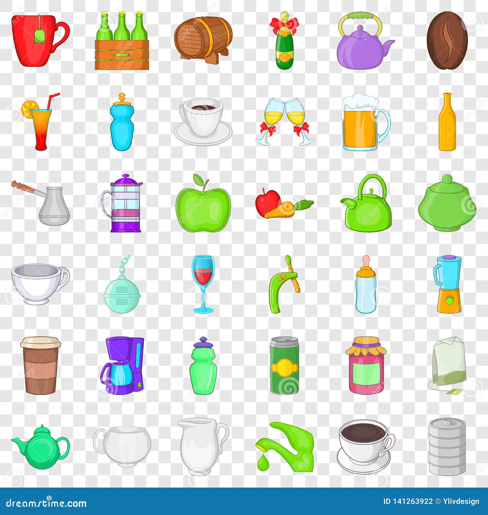Different Drinks Icons Set, Cartoon Style Stock Vector - Illustration ...