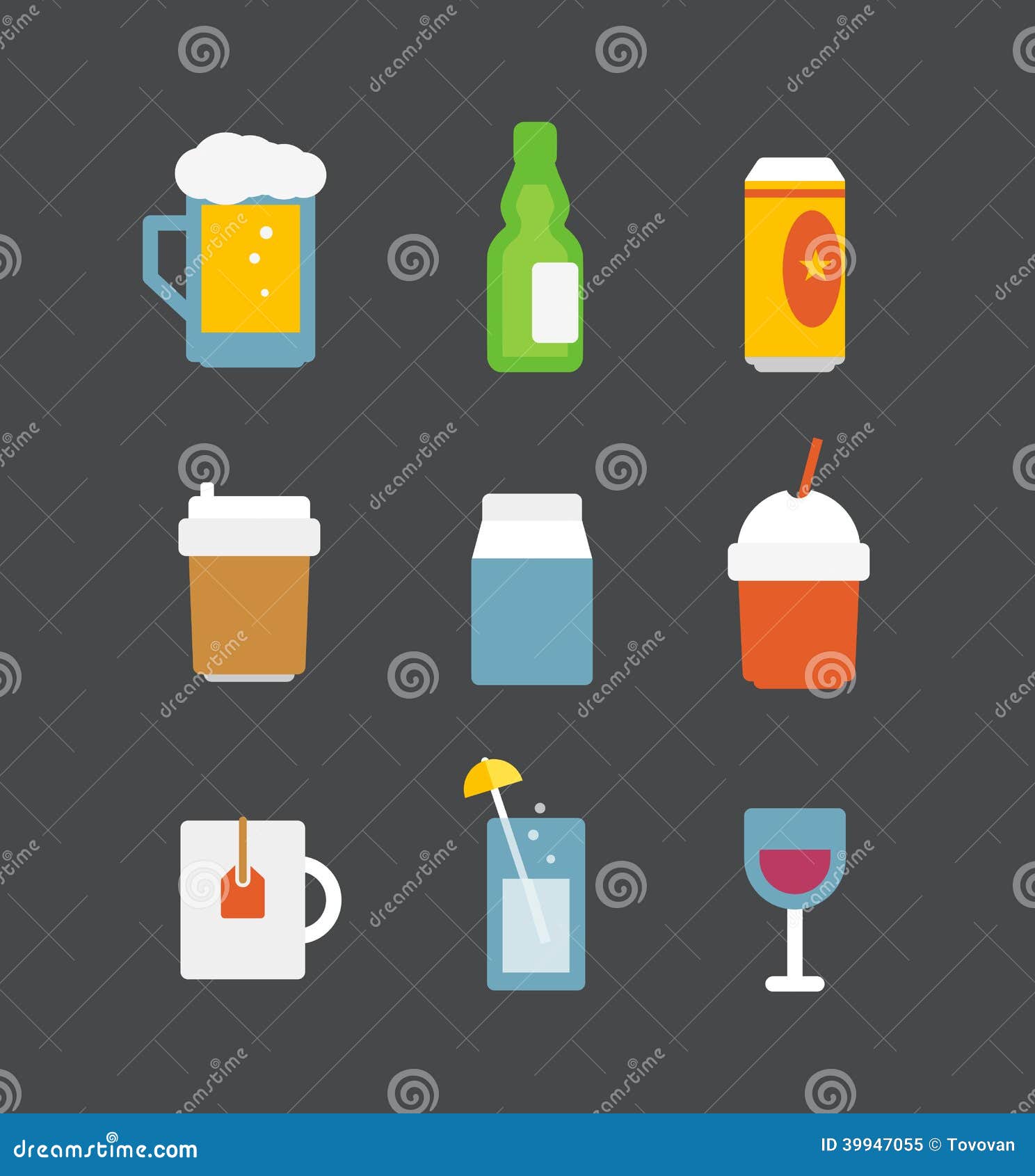 Different Drinks Icons Set. Flat Design Icons Stock Vector ...