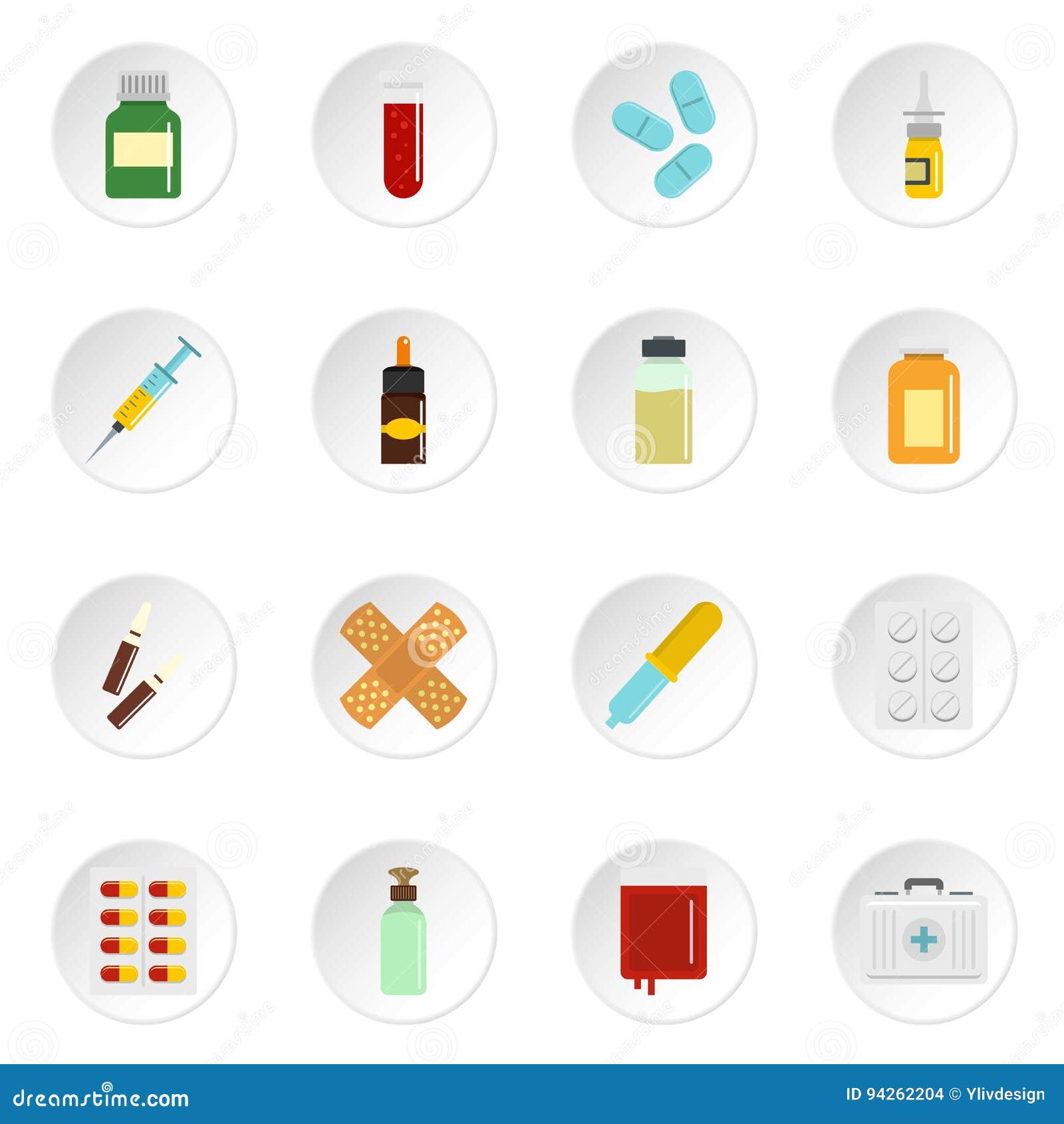 Different Drugs Icons Set in Flat Style Stock Vector - Illustration of ...