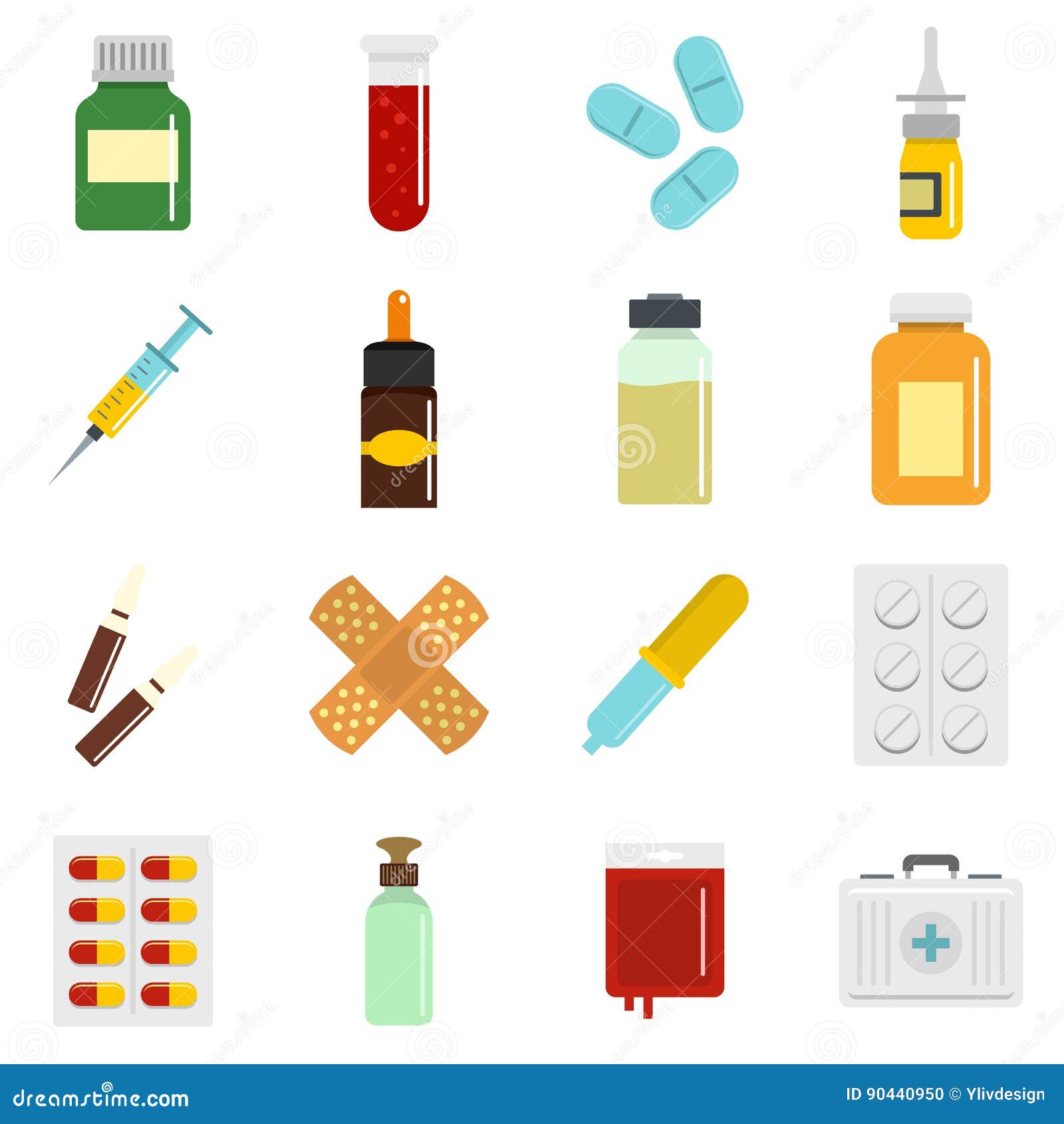 Different Drugs Icons Set in Flat Style Stock Vector - Illustration of ...
