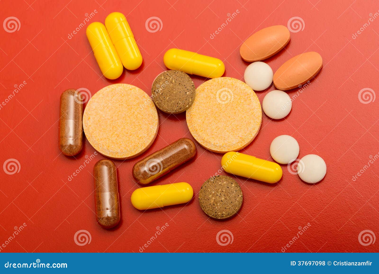 Different drugs on red stock photo. Image of antibiotic - 37697098