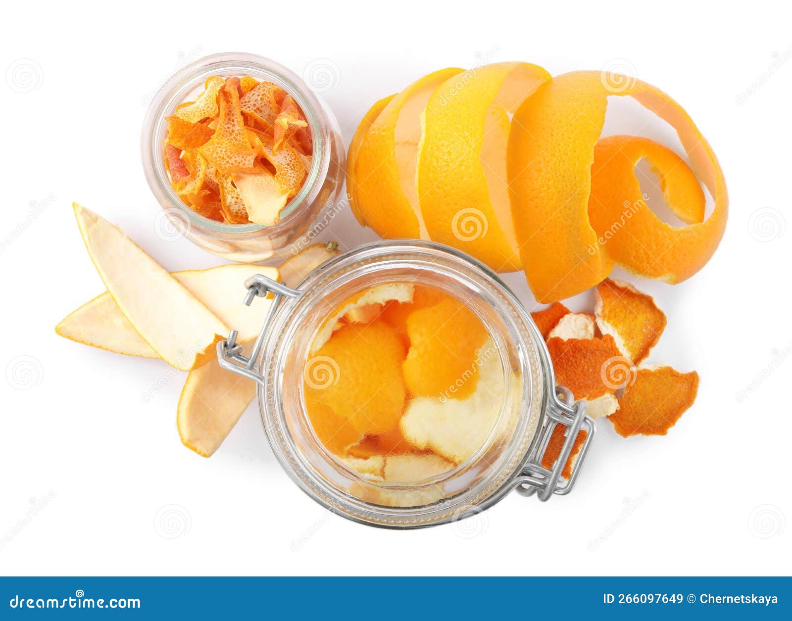 Different Dry Orange Peels Isolated on White, Top View Stock Image ...