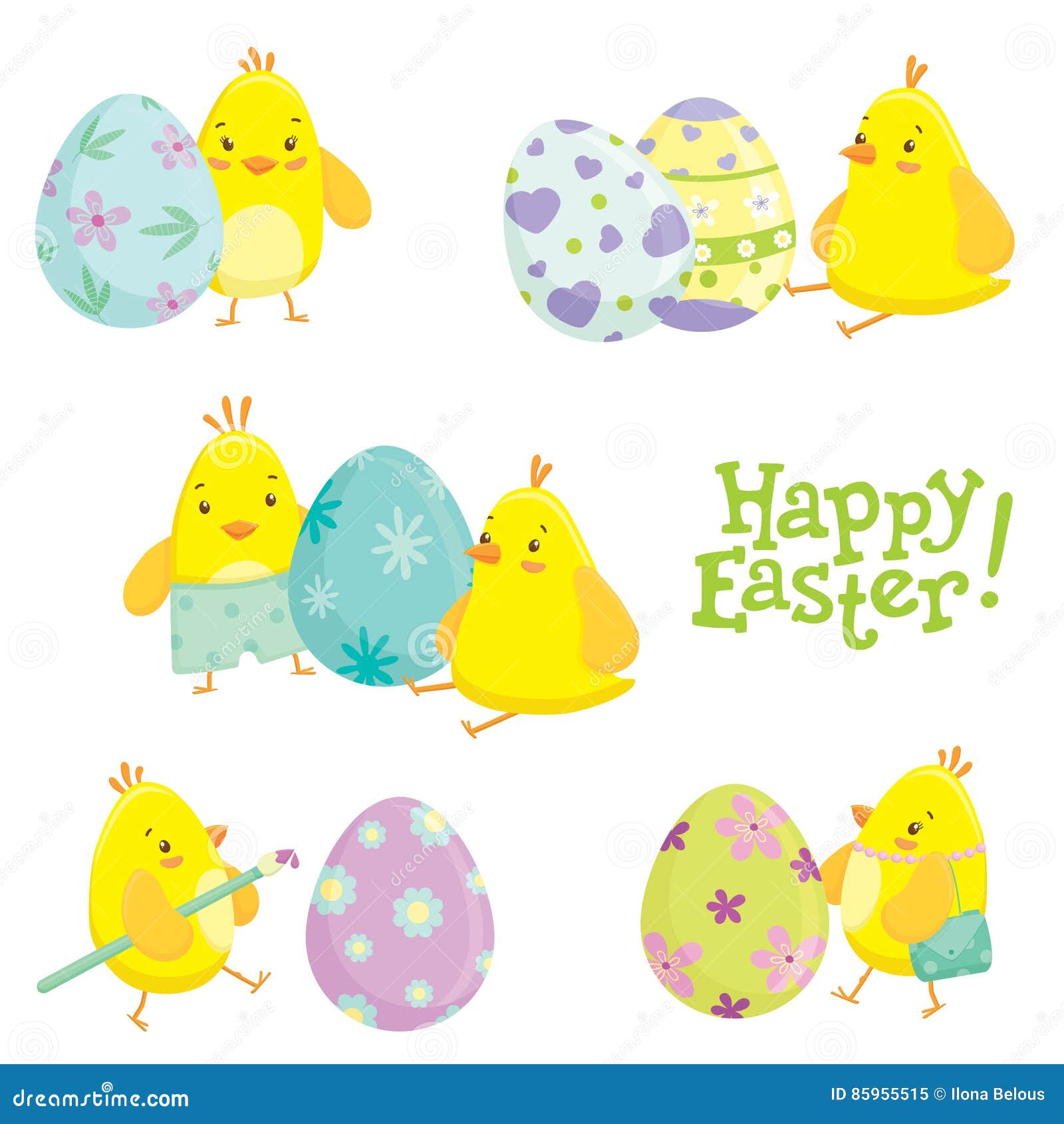 Different Easter Chicken Cartoon Characters Stock Vector - Illustration ...
