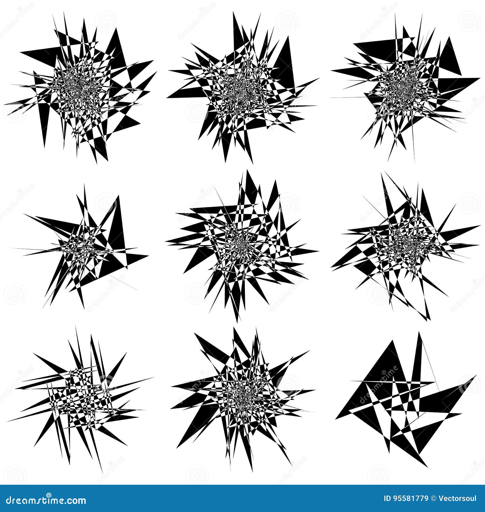 9 Different Edgy, Shattered Shape Set. Abstract Geometric Elements ...
