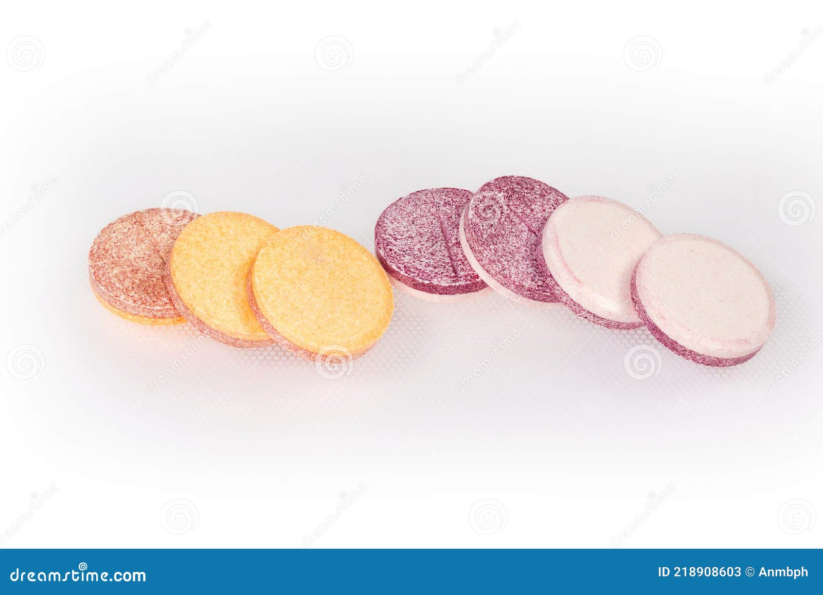 Different Effervescent Tablets on a White Surface, Close-up Stock Image ...