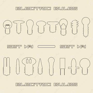 Different Electric Bulb Types Linear Icon Set Stock Vector ...