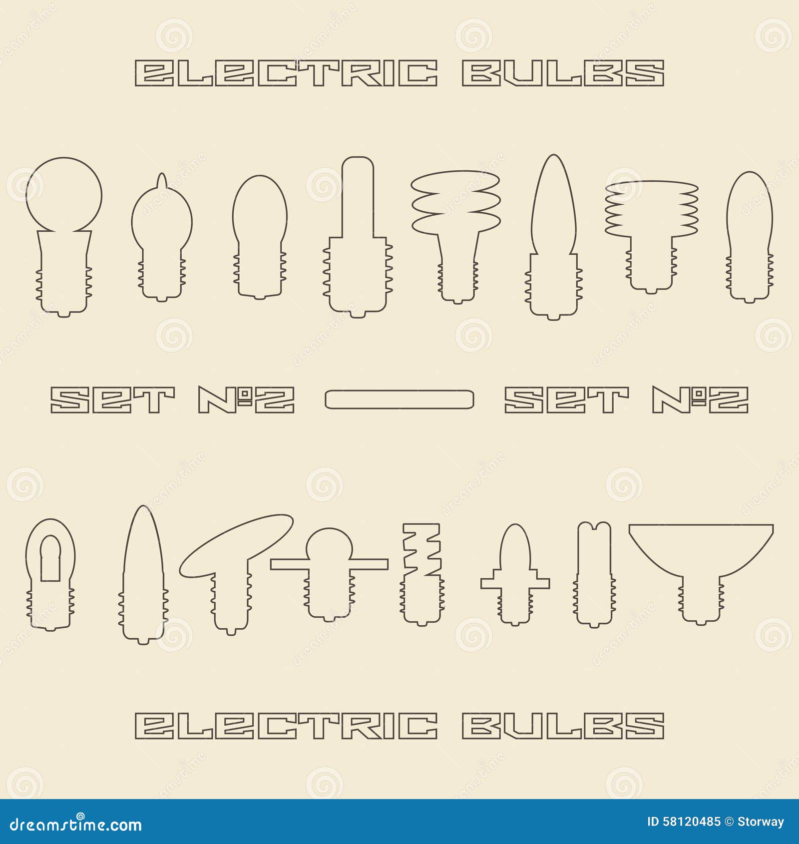 Different Electric Bulb Types Linear Icon Set Stock Vector ...