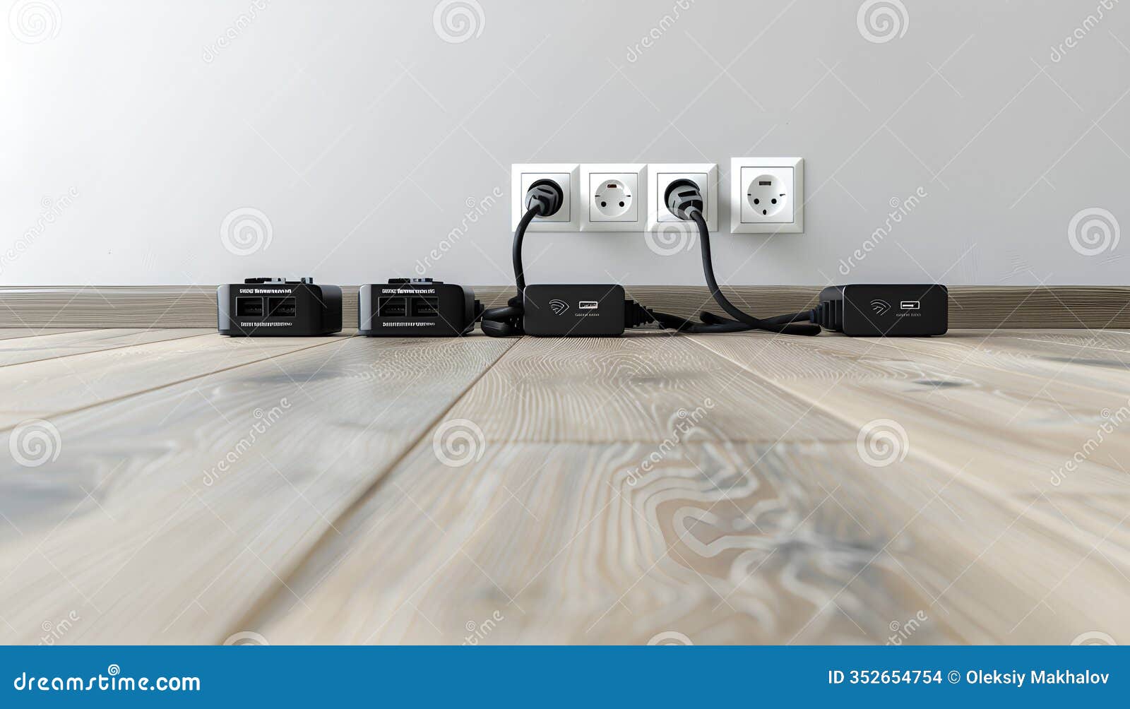 Different Electrical Plugs in Socket and Power Strip on Floor Indoors ...
