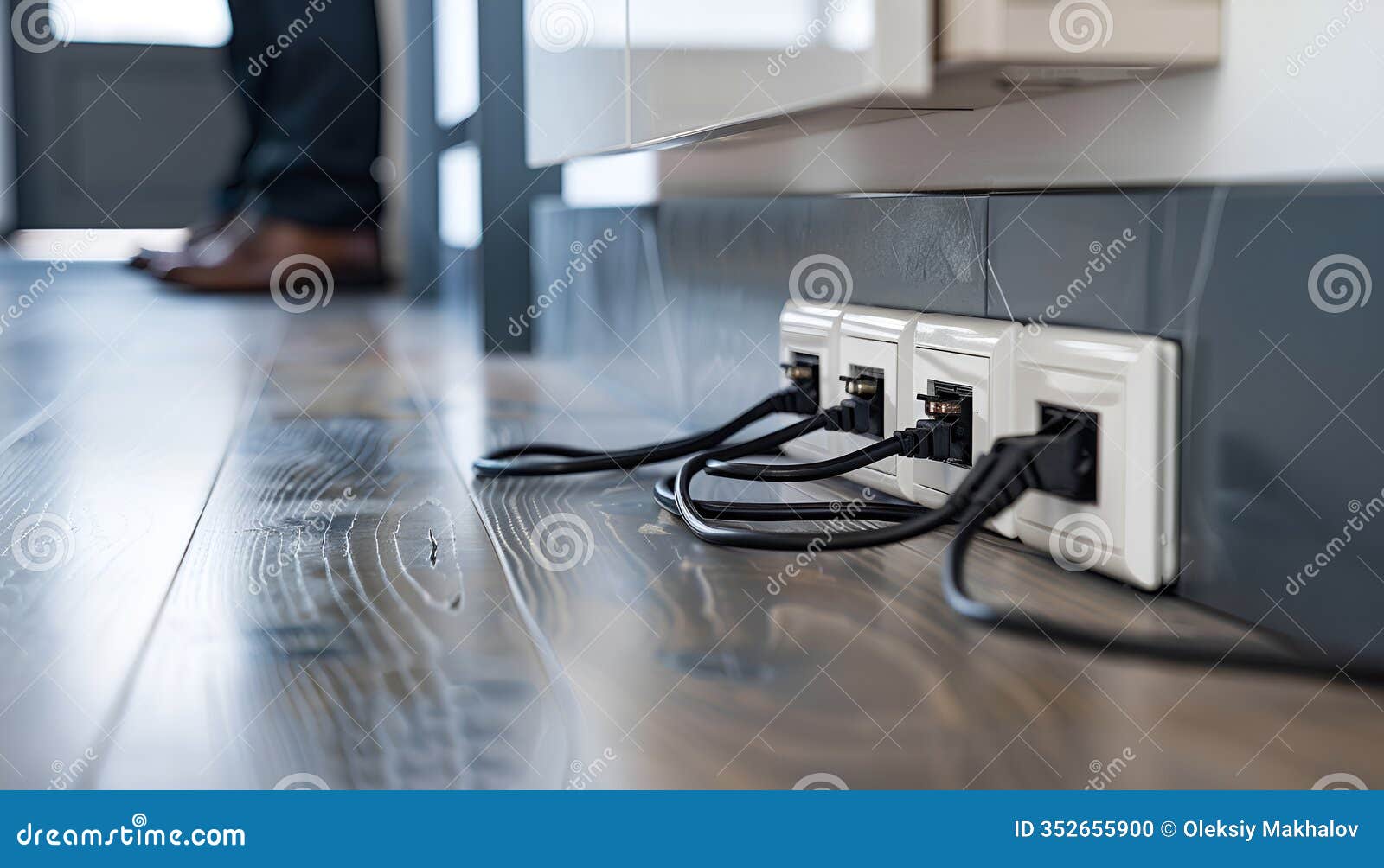 Different Electrical Plugs in Socket and Power Strip on Floor Indoors ...