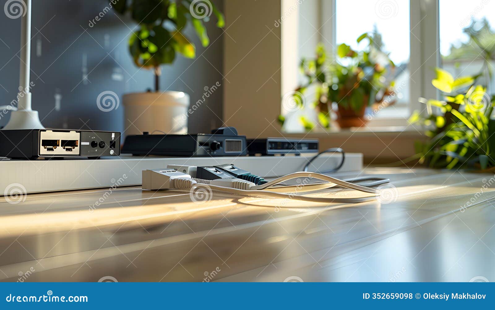 Different Electrical Plugs in Socket and Power Strip on Floor Indoors ...