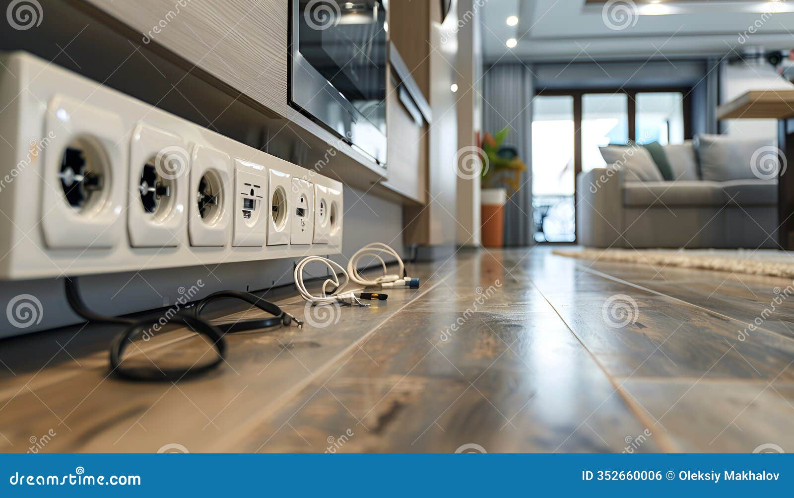 Different Electrical Plugs in Socket and Power Strip on Floor Indoors ...