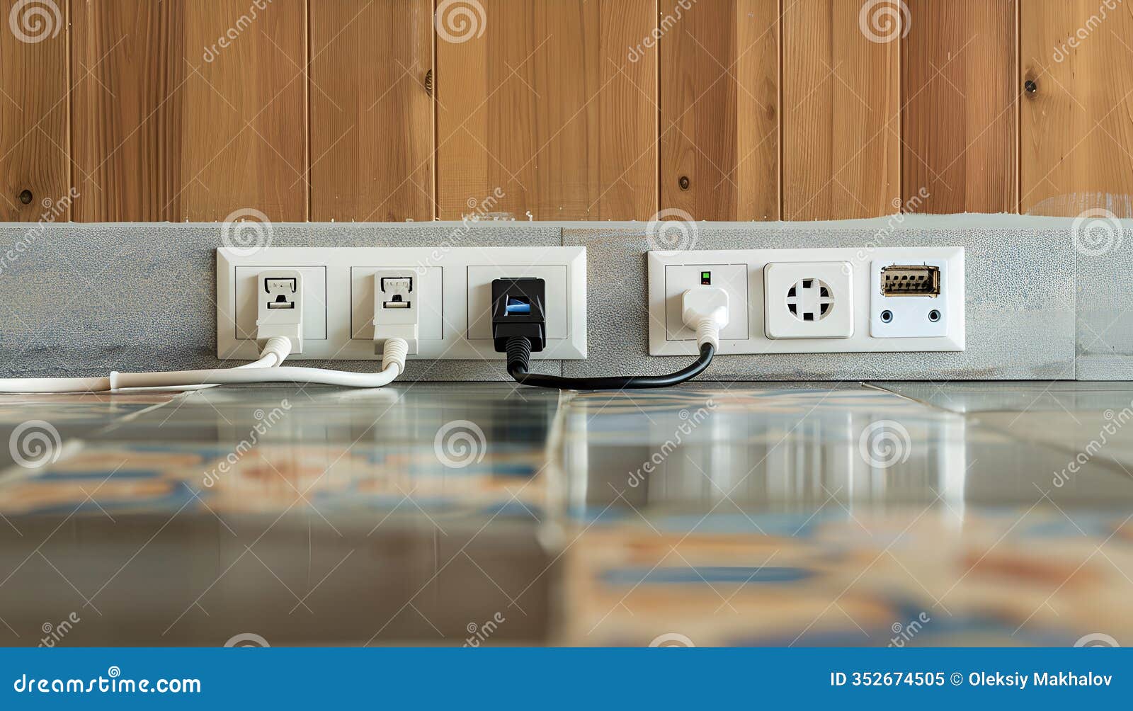 Different Electrical Plugs in Socket and Power Strip on Floor Indoors Stock Image - Image of ...