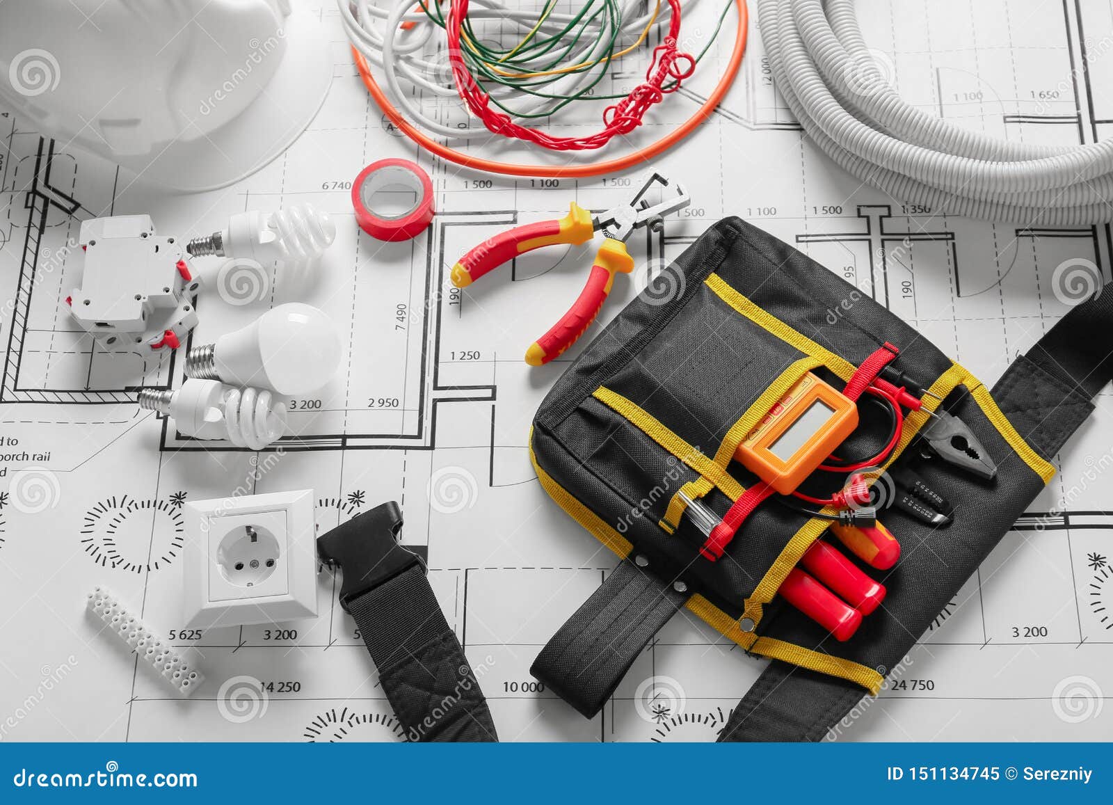 Different Electrician S Supplies on Electrical Scheme Stock Image ...