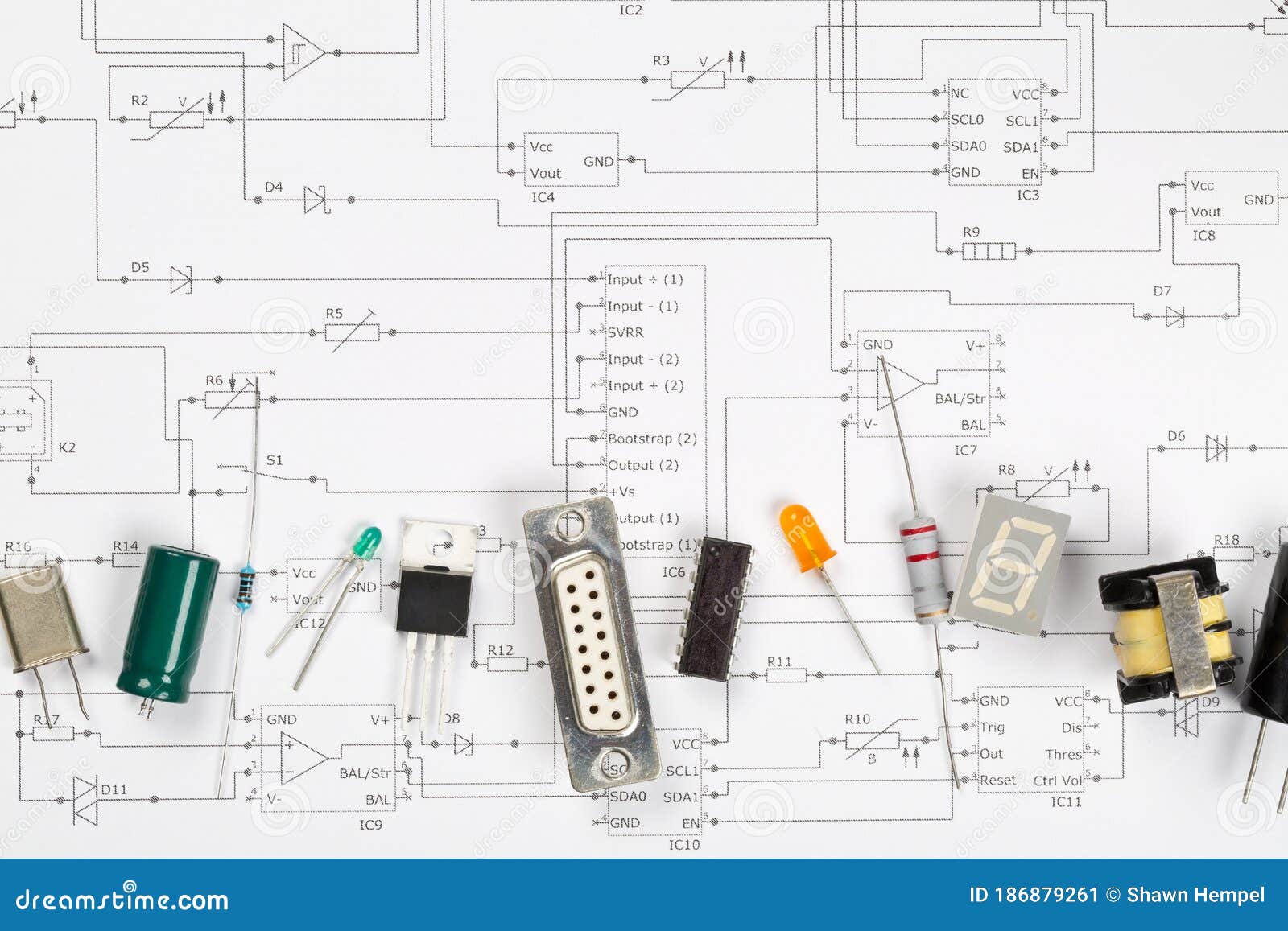 Different Electronic Parts or Components on Pcb Wiring Scheme with ...