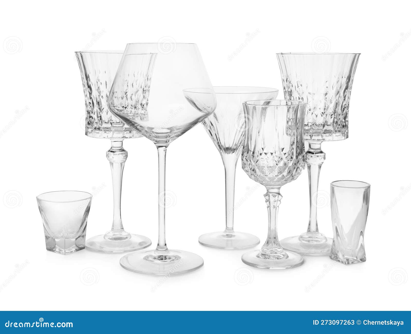 Different Elegant Empty Glasses Isolated on White Stock Image - Image ...