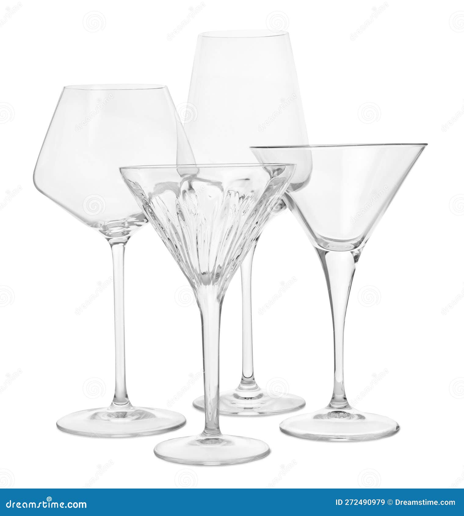 Different Elegant Empty Glasses Isolated on White Stock Image - Image ...