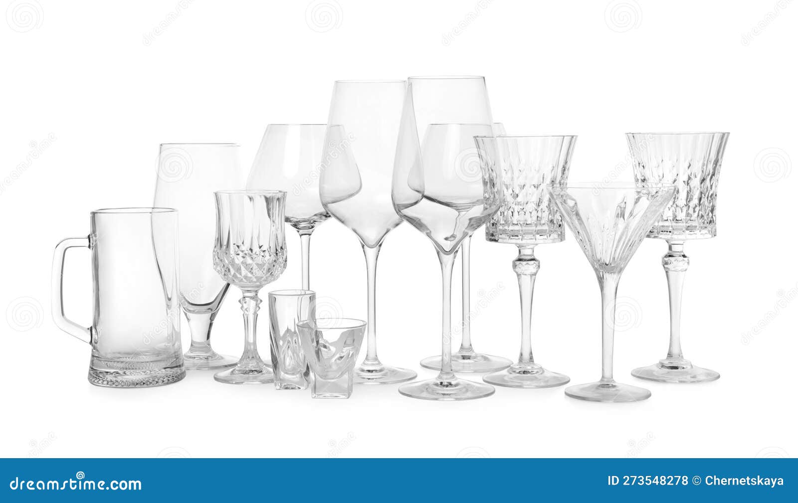 Different Elegant Empty Glasses Isolated on White Stock Photo - Image ...