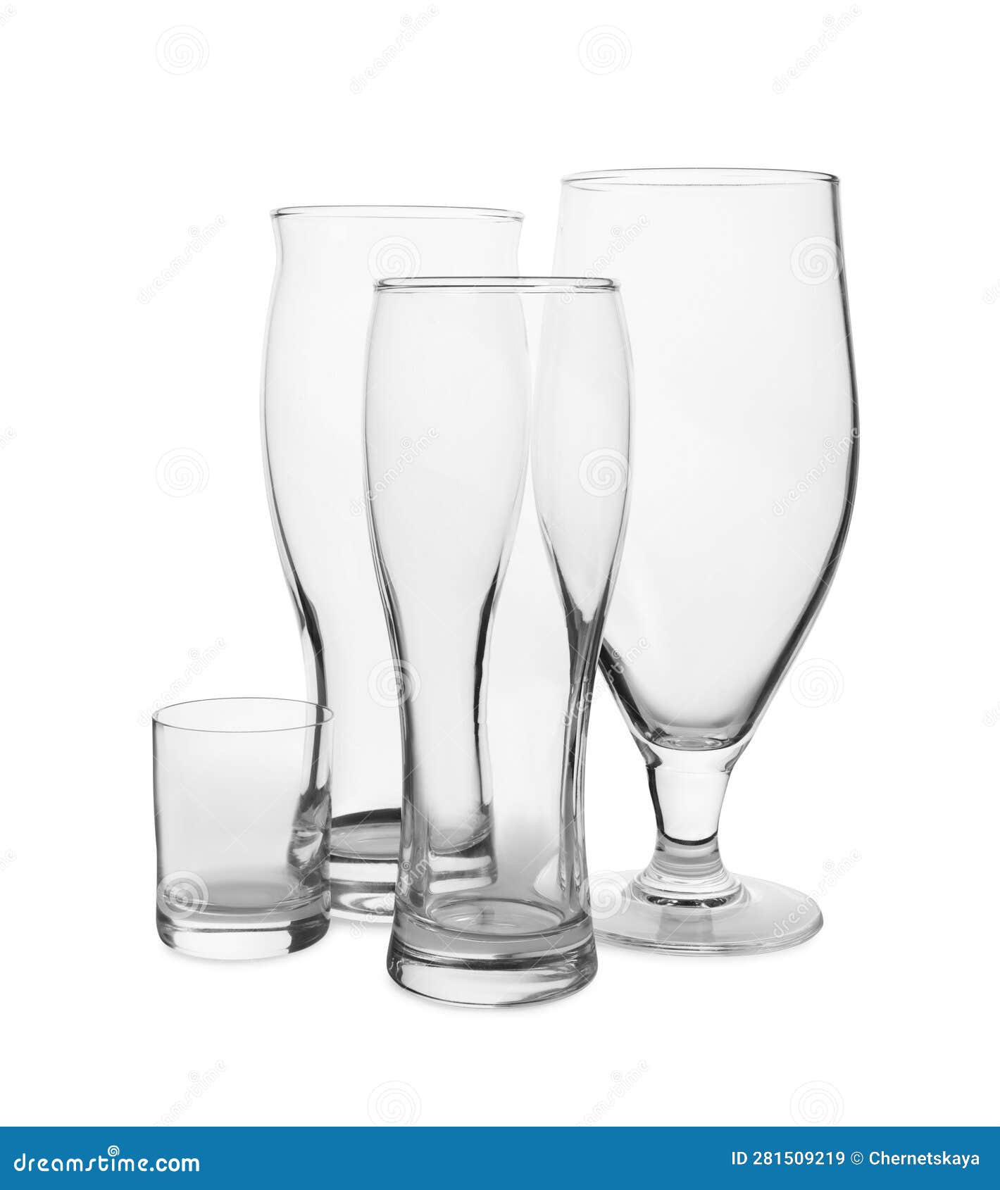 Different Elegant Empty Glasses Isolated on White Stock Image - Image ...