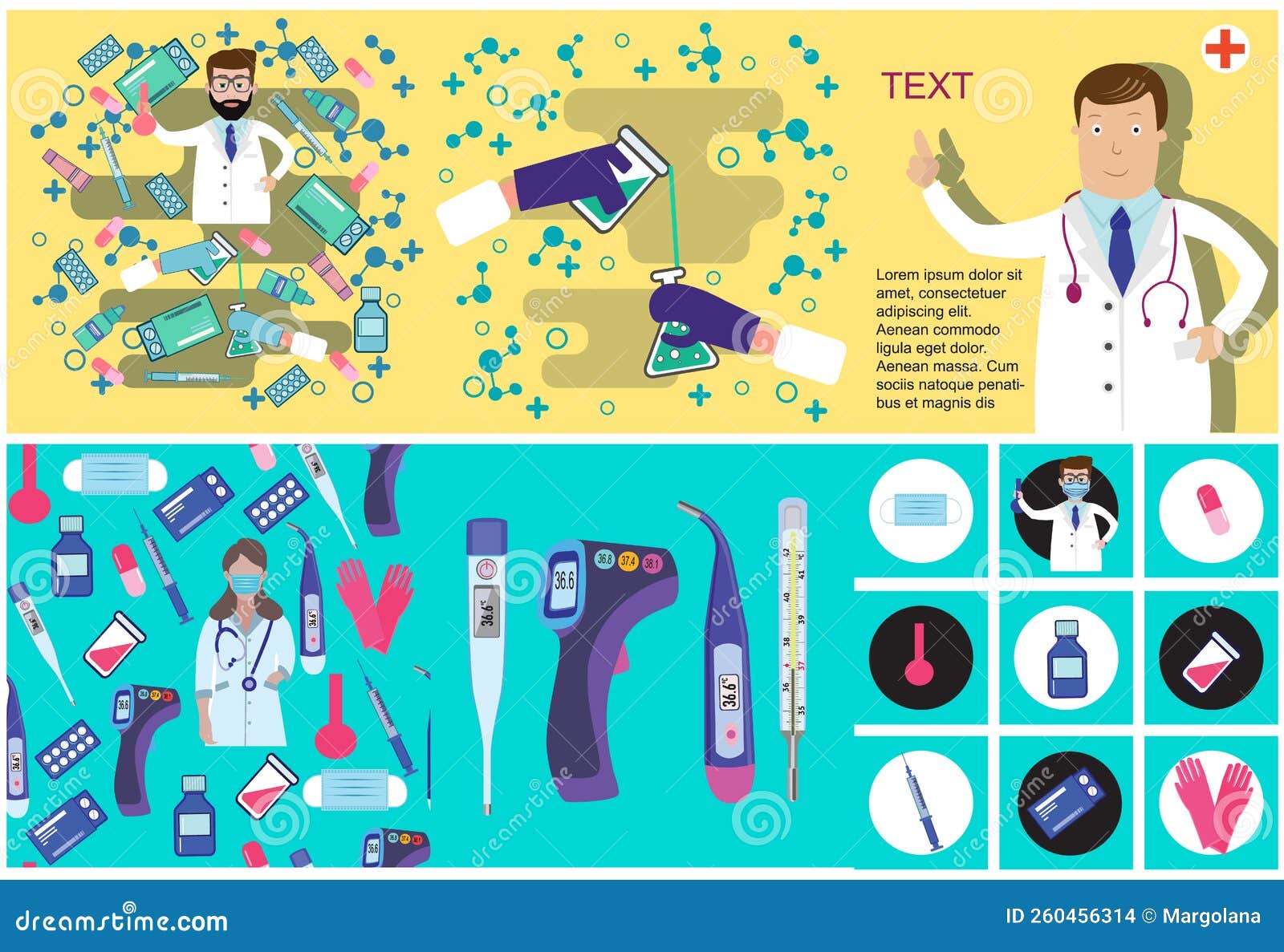 Different Elements of Medical, Science and Pharmacy Symbol Stock Vector ...