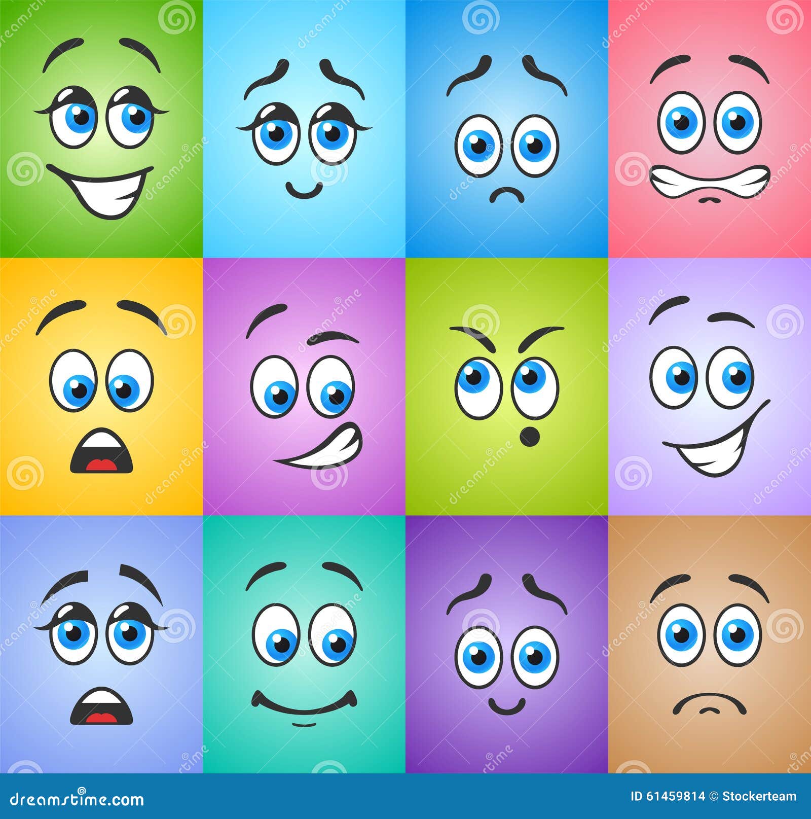 Different Emotions with Blue Eyes on Colored Stock Vector ...