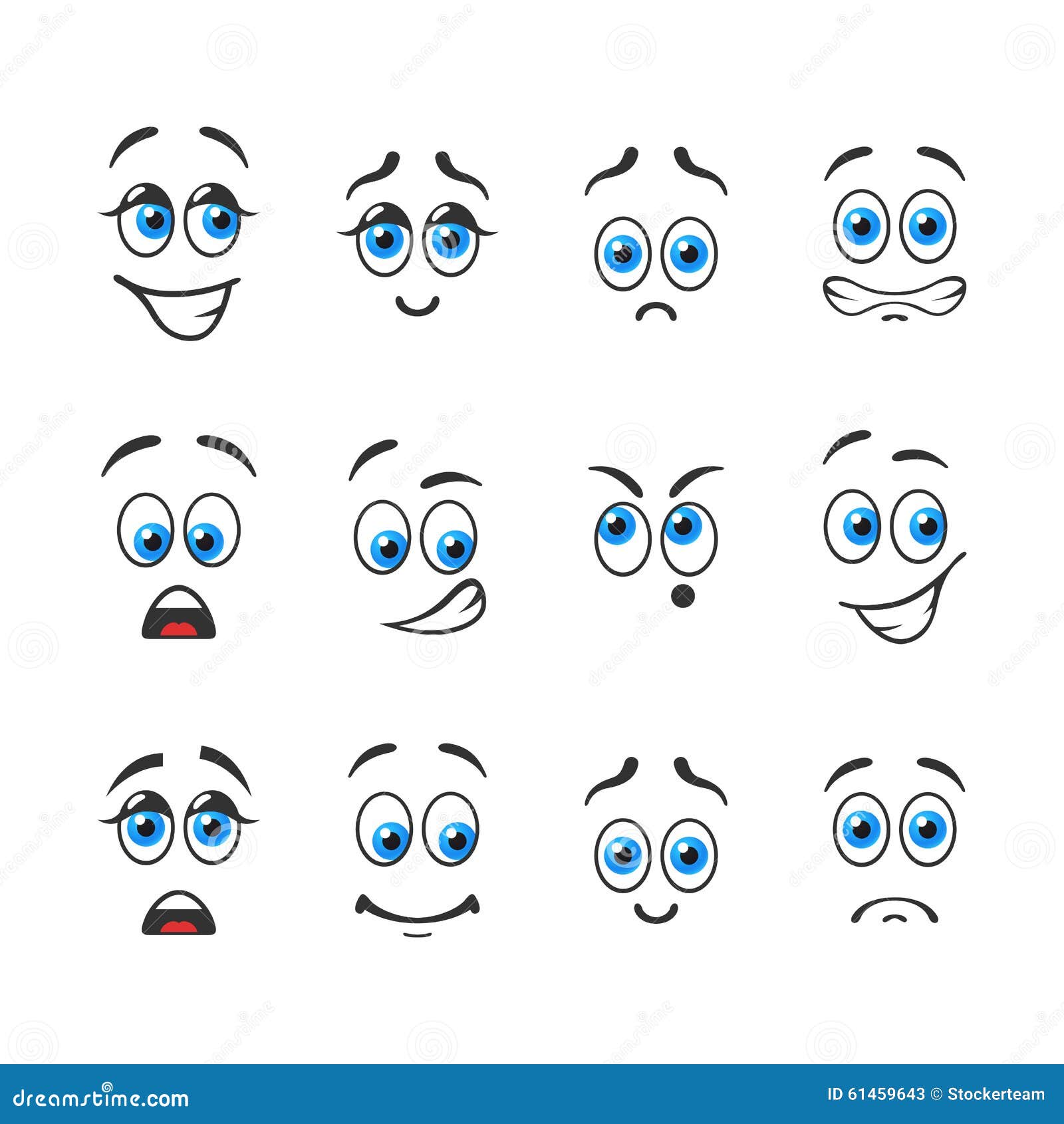 Different Emotions with Blue Eyes Stock Illustration - Illustration of ...
