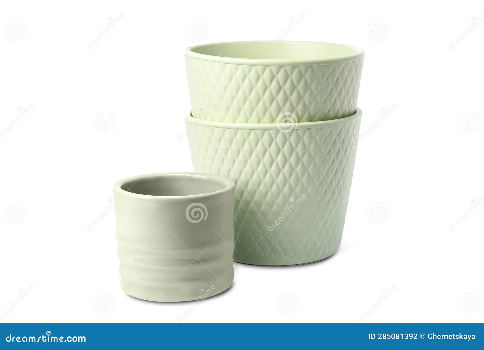 Different Empty Ceramic Flower Pots on White Background Stock Photo ...