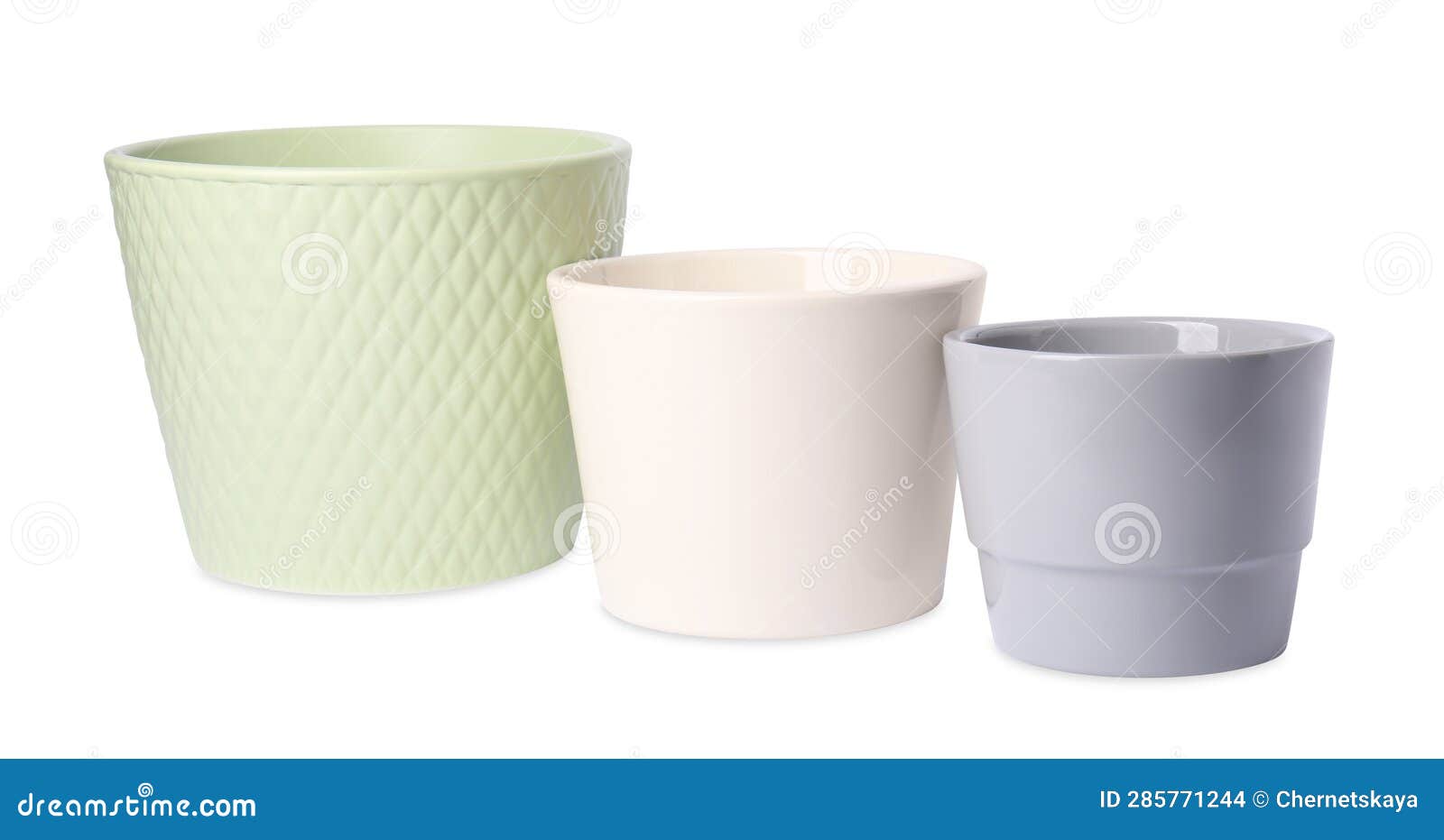 Different Empty Ceramic Flower Pots on White Background Stock Photo ...