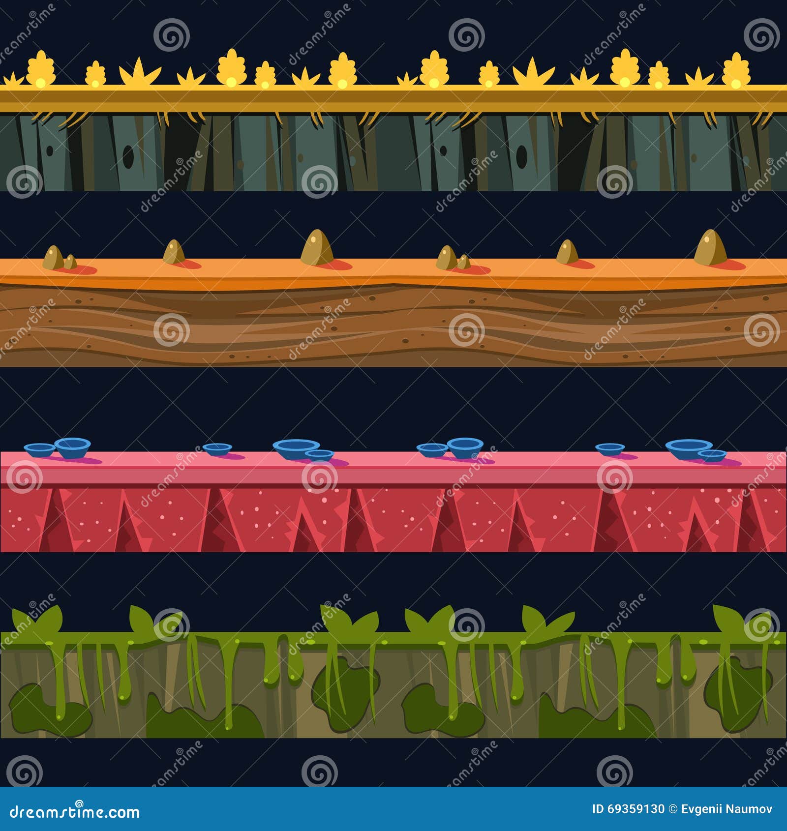 Different Environments Platformer Level Floor Design Set Stock Vector ...