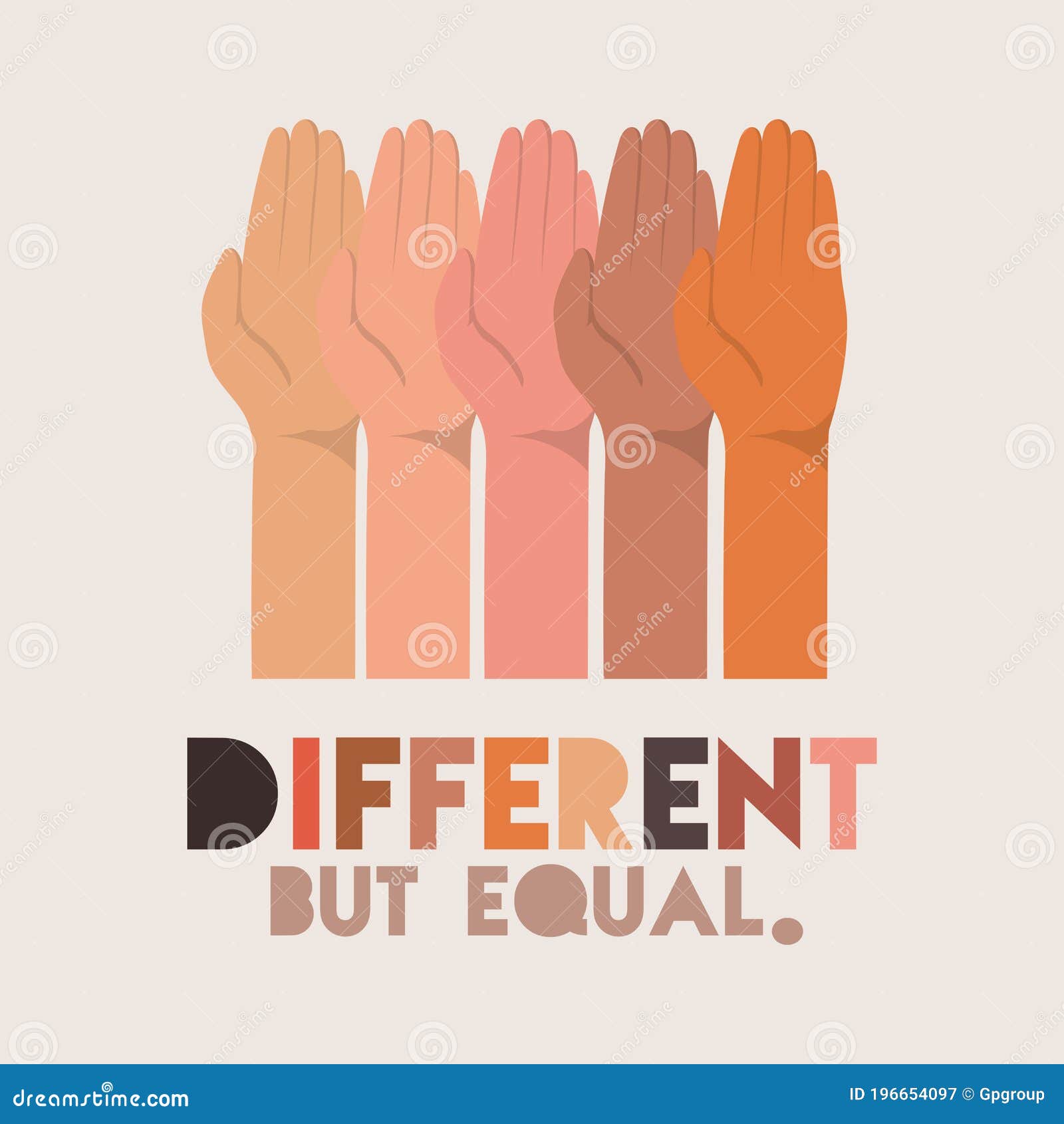 Different but Equal and Diversity Skins Hands Up Vector Design Stock ...