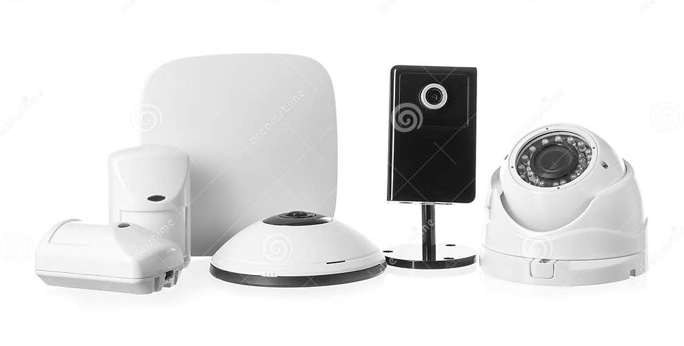Different Equipment of Security System on White Background Stock Photo ...