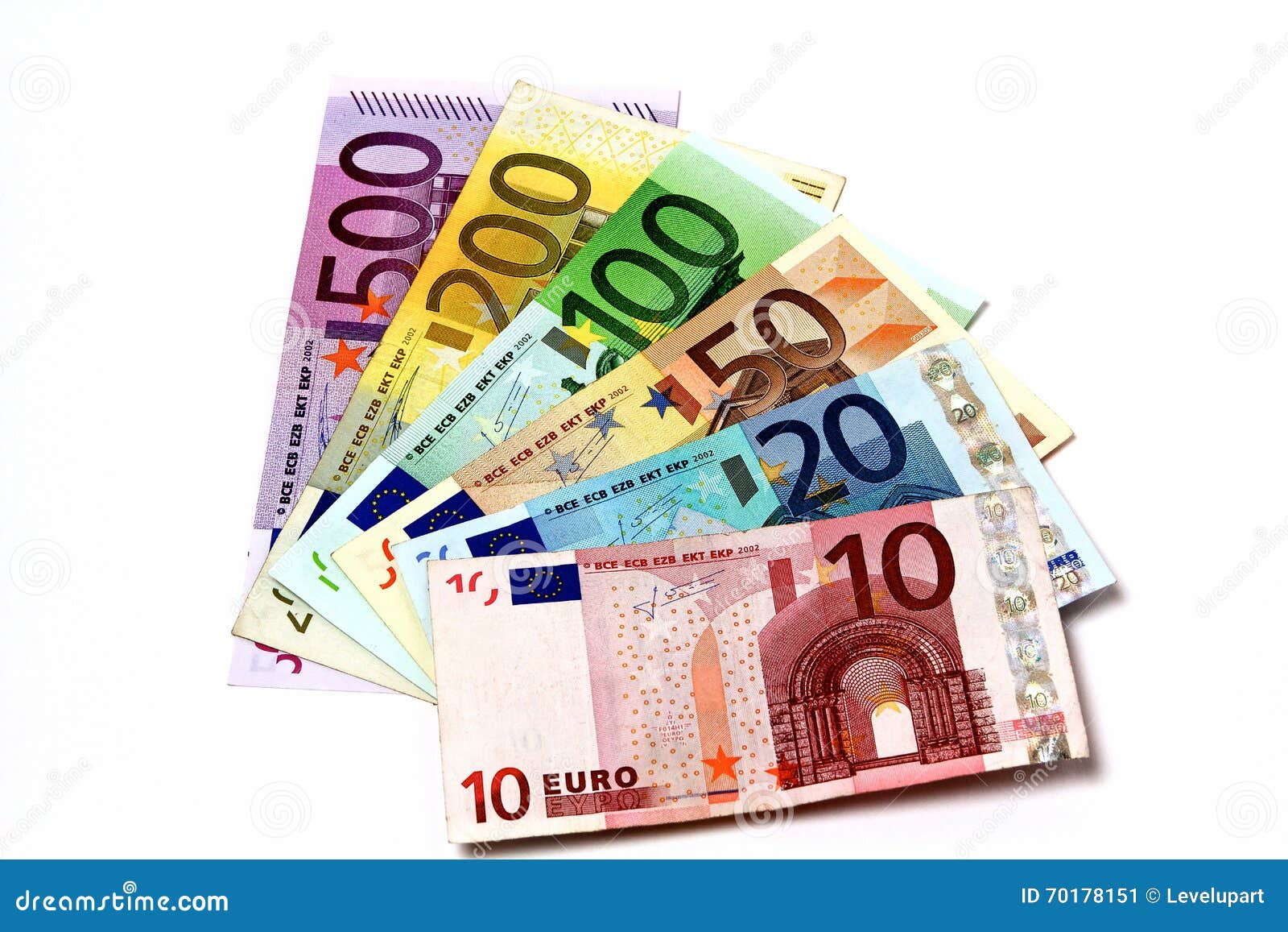 Different Euro Banknotes Arrayed on a Table. Stock Image - Image of ...